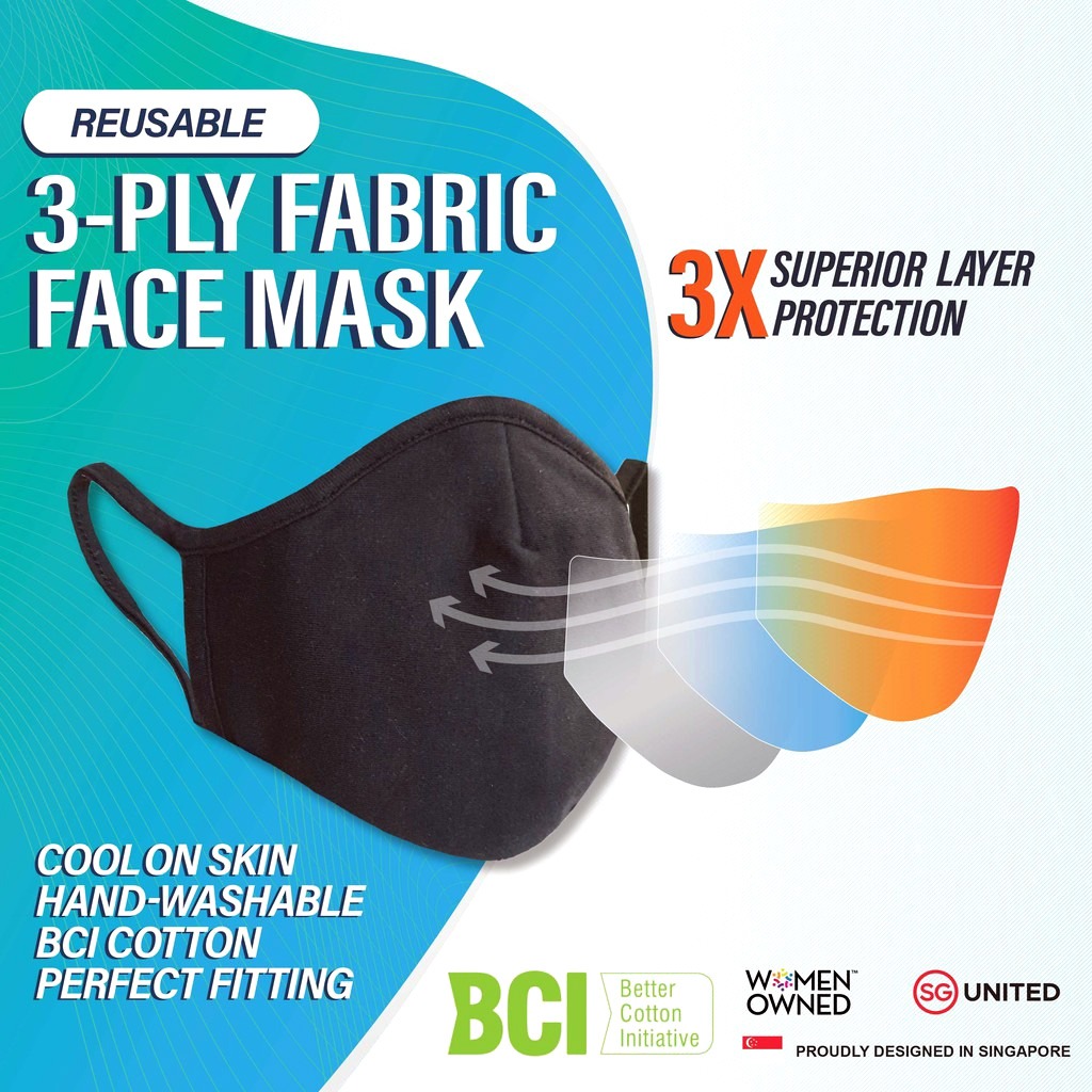 BCI Reusable 3-Ply Fabric Facemask, Health & Nutrition, Face Masks ...