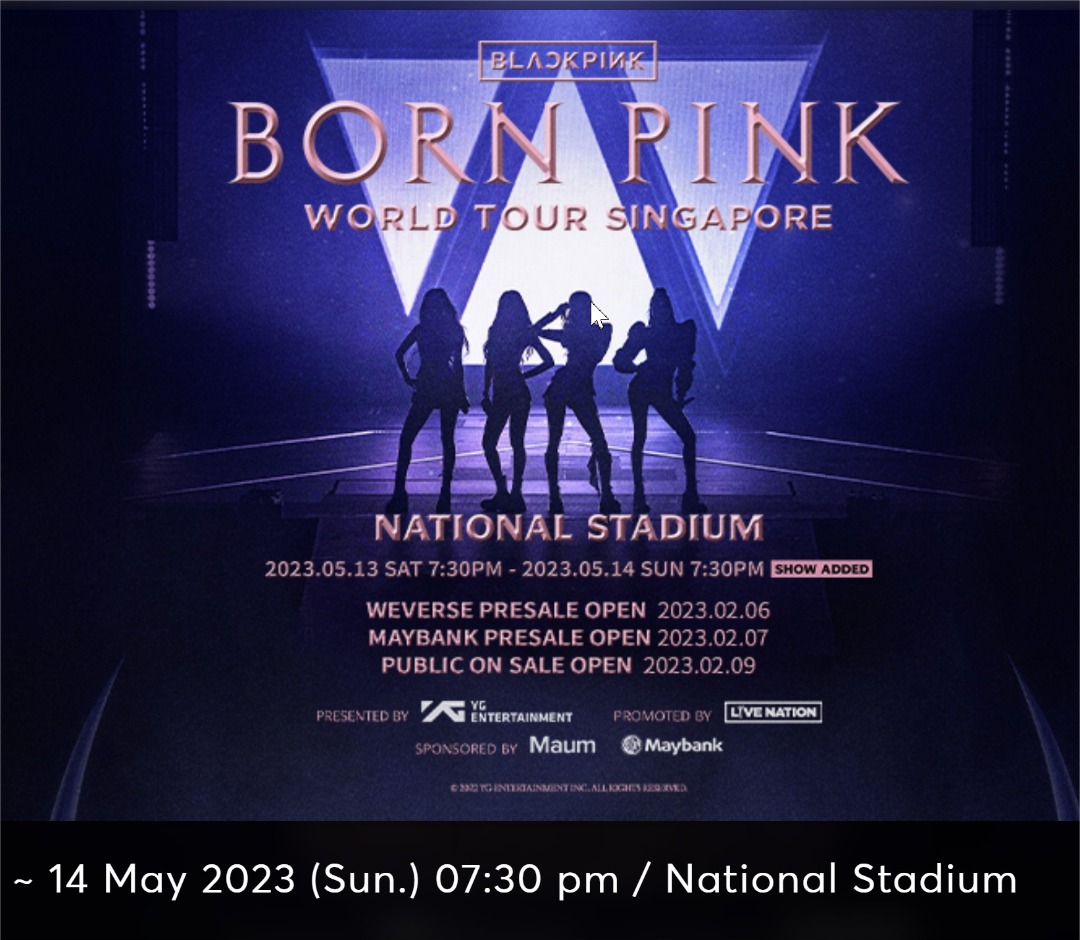 BLACKPINK WORLD TOUR SINGAPORE DAY 2 / 14 MAY / 4 x CAT 7 Section 144B ...