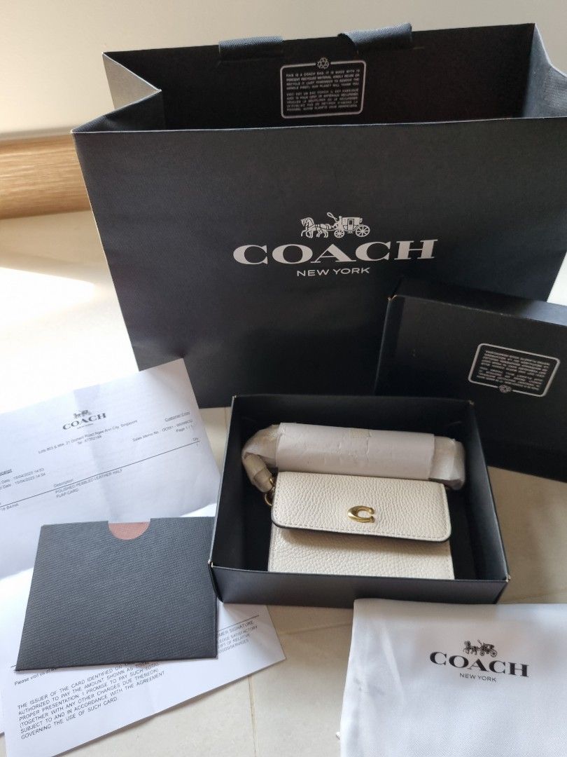 Coach Polished Pebbled Leather Half Flap Card Case, Women's Fashion ...