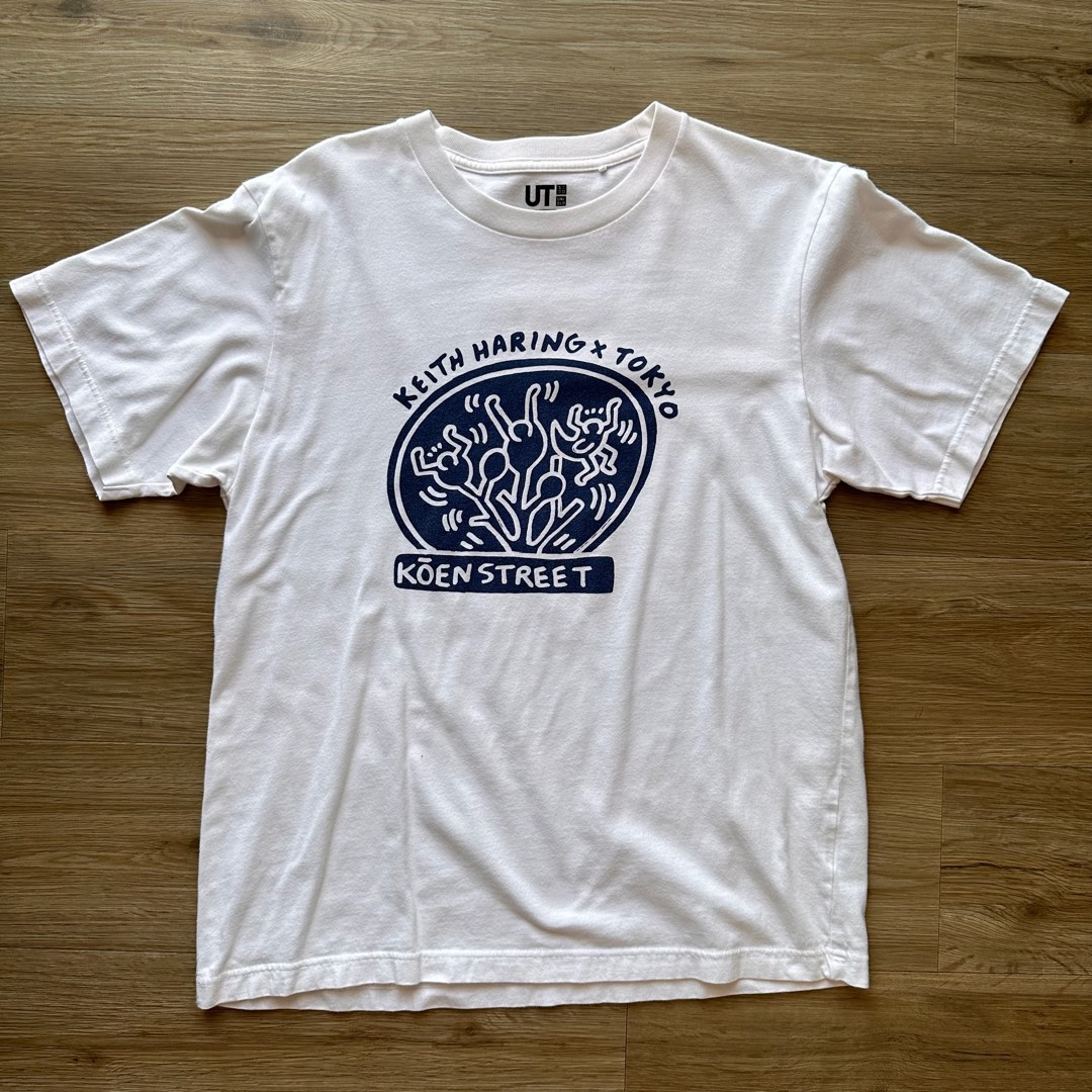 cute uniqlo keith haring koen street white/blue tee, Men's Fashion ...