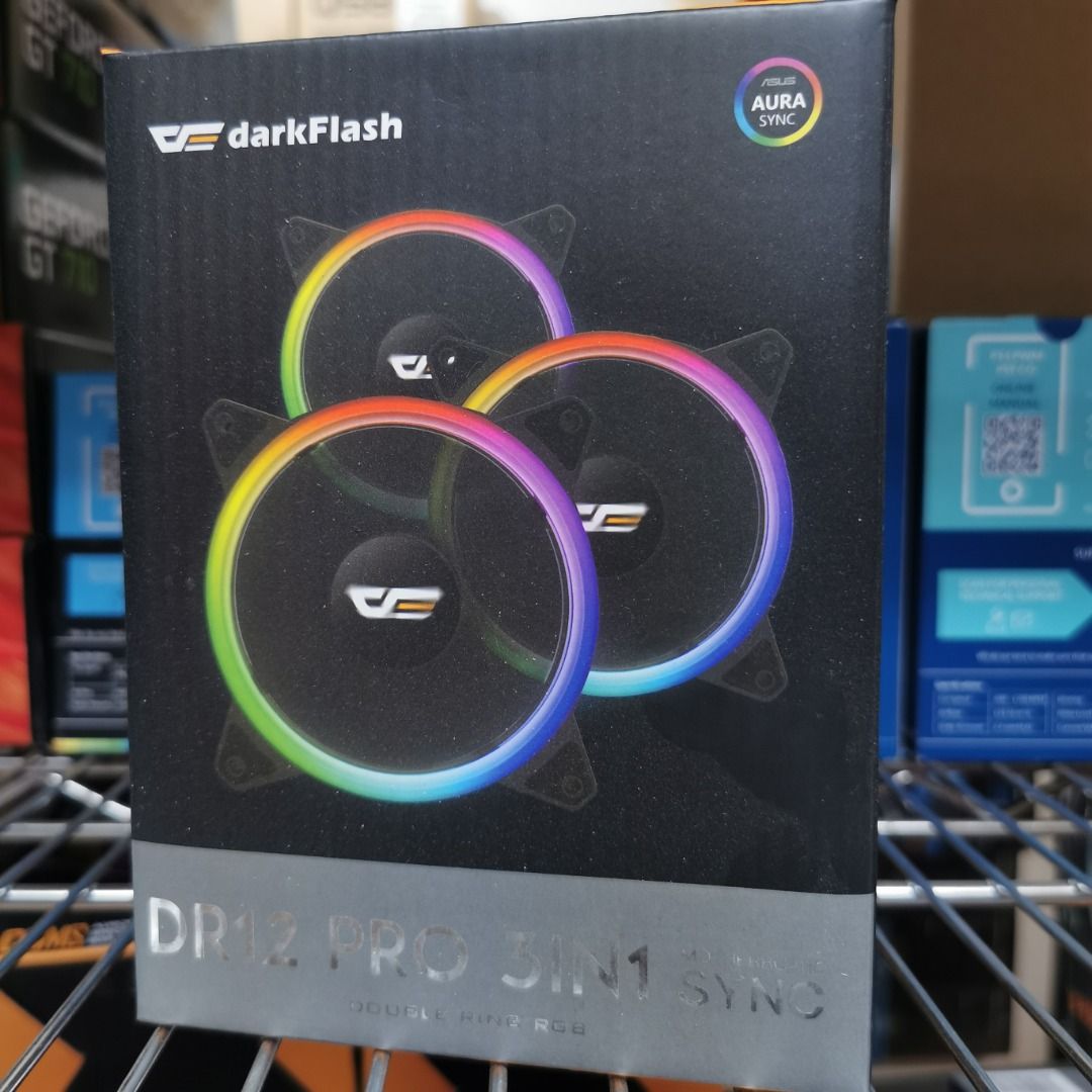 DarkFlash DR12 Pro 3-in-1 Double Ring RGB 120mm Fan w/ Hub and Remote ...
