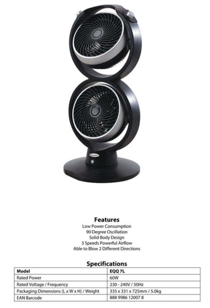 EuropAce 7 inch Turbo Dual Stand Fan / Twin Fan / Standing Fan ...