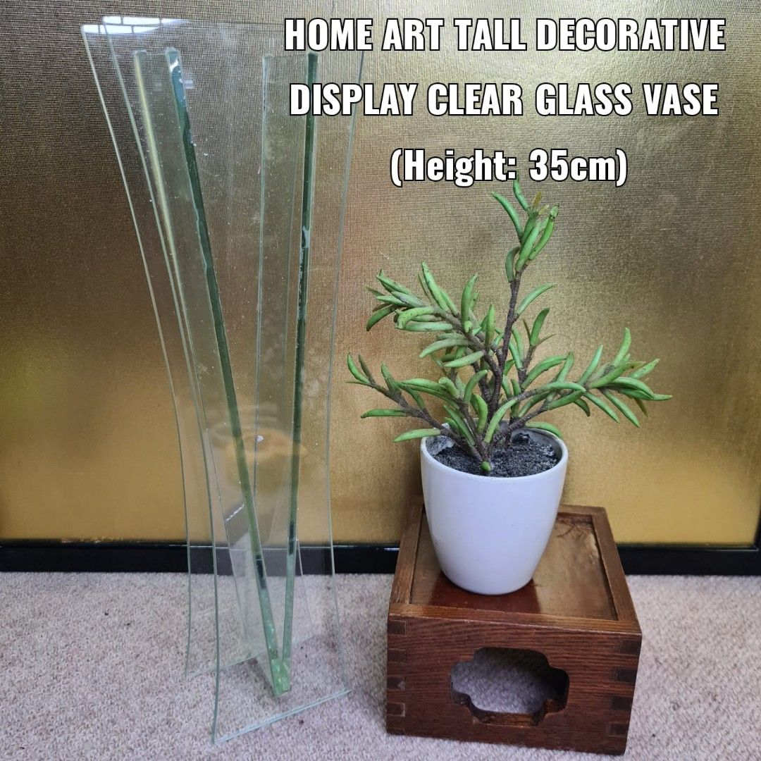 HOME ART TALL DECORATIVE DISPLAY CLEAR GLASS VASE (Height: 35cm ...