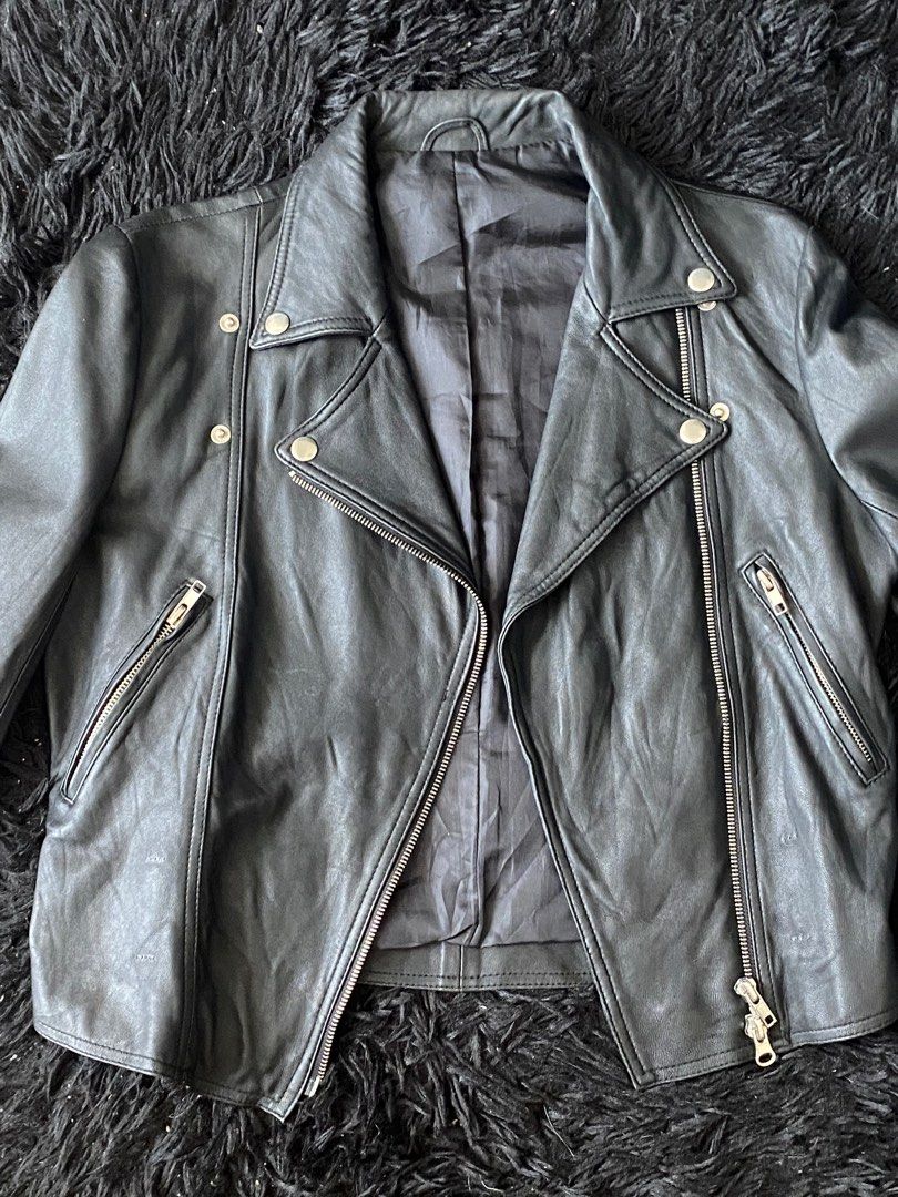 Japanese Thrifted Leather Jacket, Women's Fashion, Coats, Jackets and ...