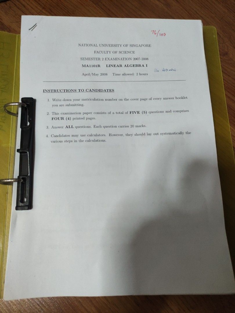 MA1101R Linear Algebra (NUS H3 Math) Notes with Practices, Hobbies ...