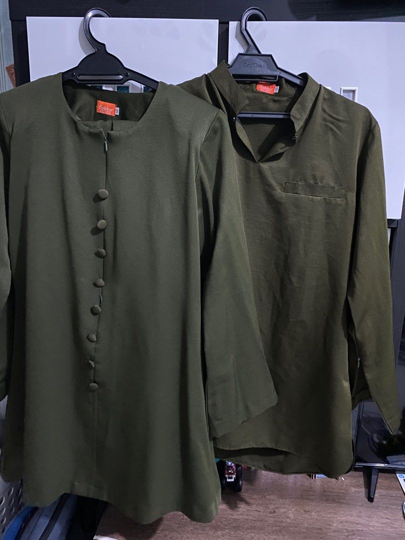 Matching Baju Raya - Moss Green, Women's Fashion, Dresses & Sets, Sets ...