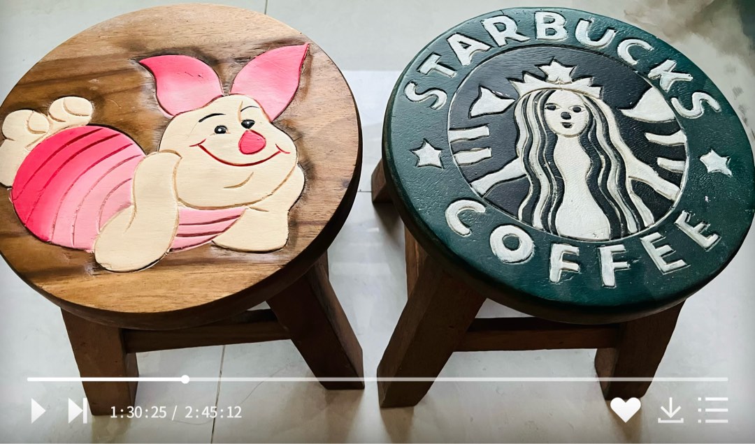 Old School Handcrafted/Handpaint Wooden Stools ( Starbucks / Piglet ...