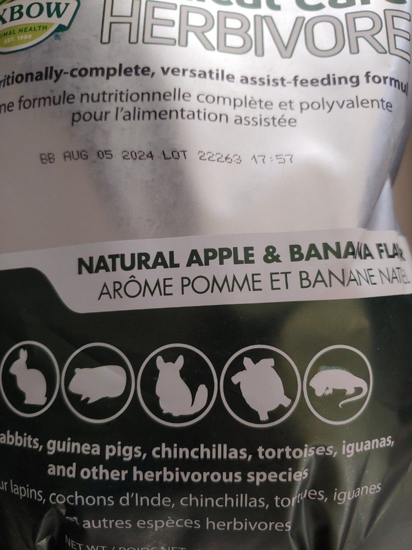 Oxbow critical care herbivore apple banana flavour 454g large packet ...