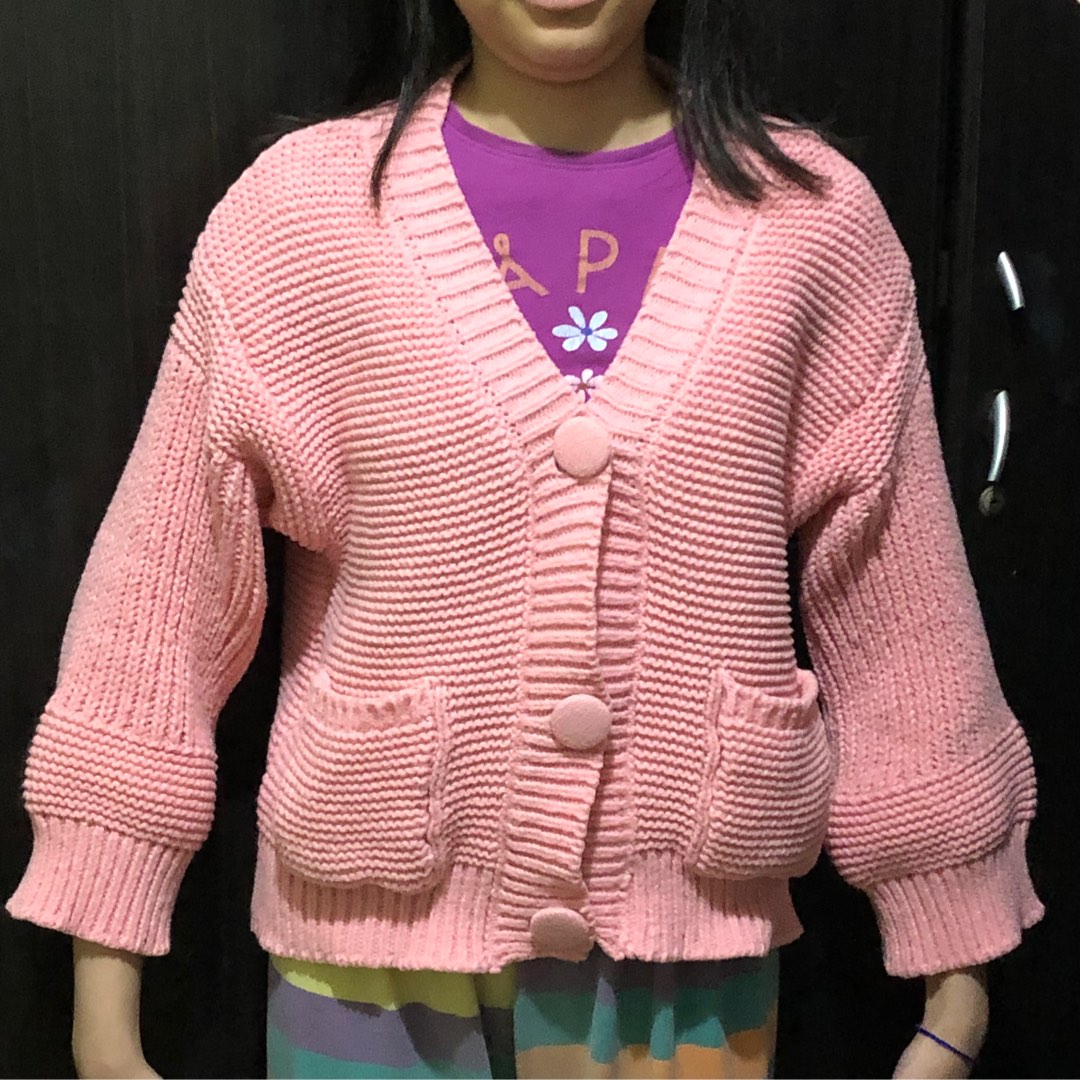 pink crochet cardigan, Women's Fashion, Tops, Longsleeves on Carousell