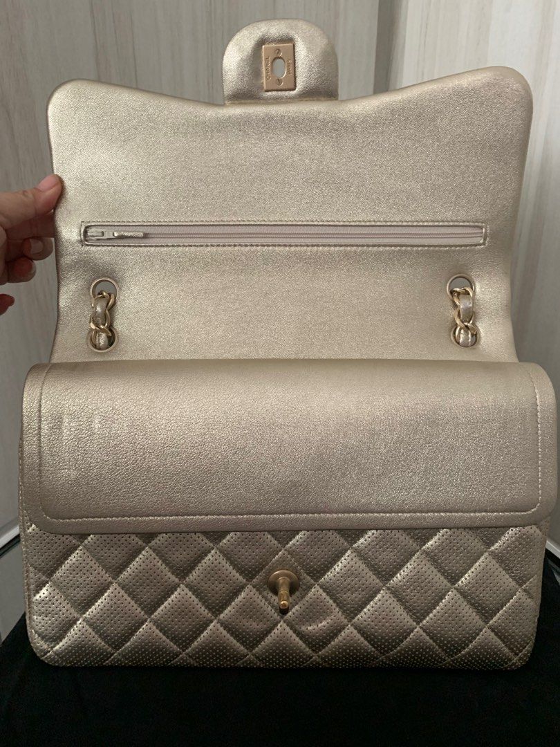 Rare Find! Chanel Gold Quilted Perforated Jumbo, Luxury, Bags & Wallets ...