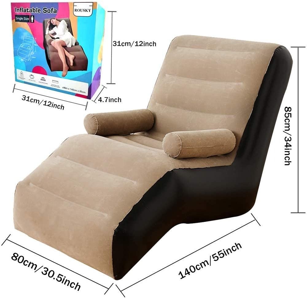 ROUSKY Inflatable Chaise Lounges Folding Lazy Floor Chair Sofa Lounger Bed with Armrests (Khaki ...