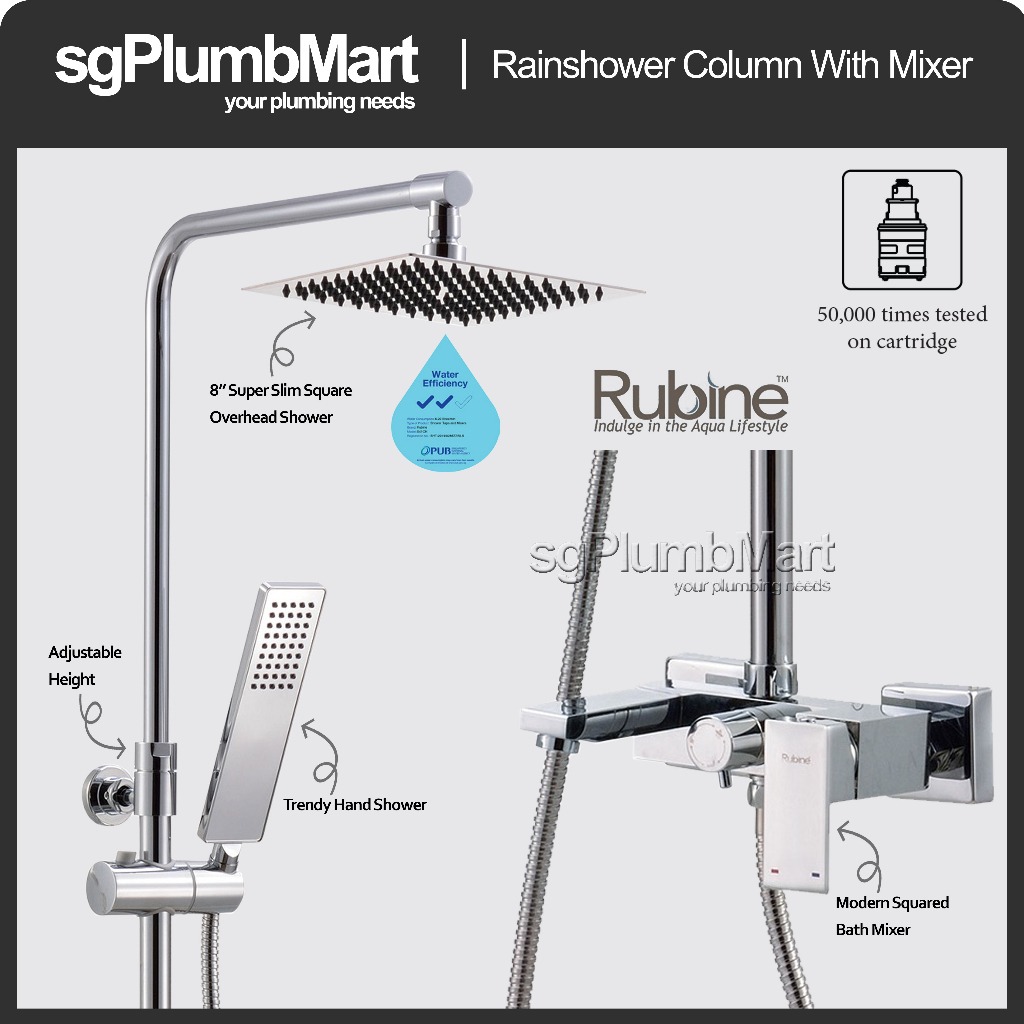 Rubine Rainshower System Inox R2 Series Square / RSC-INOX-4061R2-AF ...