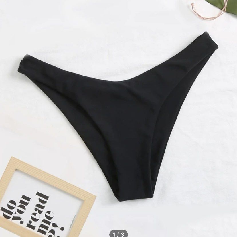 Ruched Tie Back Basic Black Bikini Swimwear, Women's Fashion, Swimwear ...