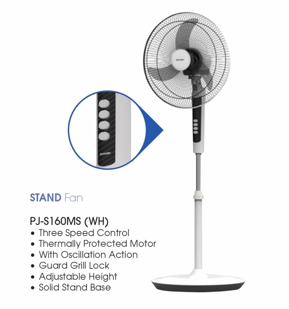 Sharp Stand Fan -PJ-S160MS(WH) (16"), Furniture & Home Living, Lighting ...