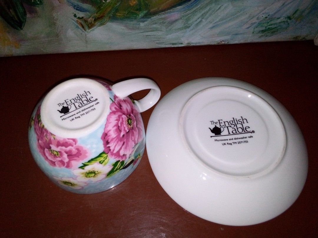 THE ENGLISH TABLE TEA CUP & SAUCER SET SPRING FLORAL BIRDS on Carousell
