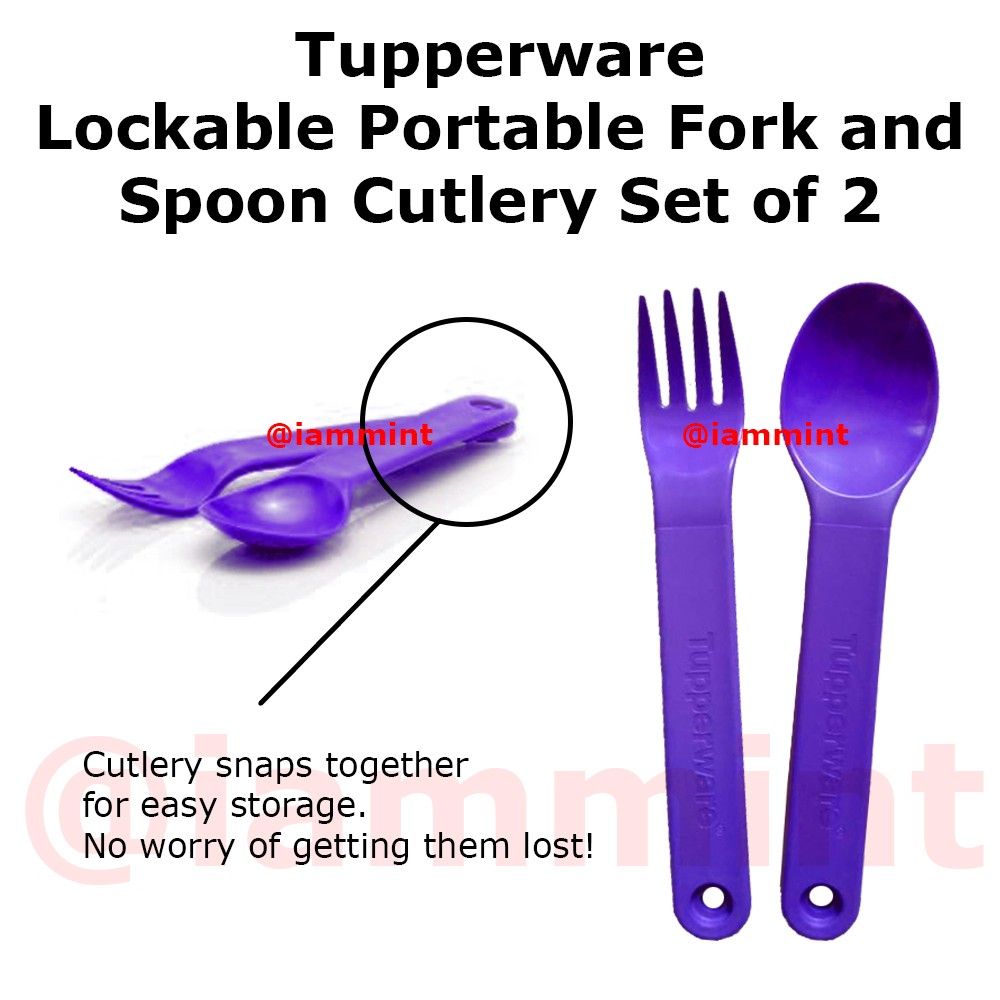 Tupperware On The Go Lockable Portable Fork and Spoon Cutlery Set of 2 ...