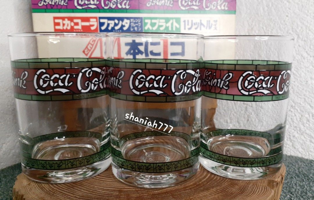 Vtg.1980 Showa Retro Collection Coca Cola Glass Stained Style 3pcs With ...