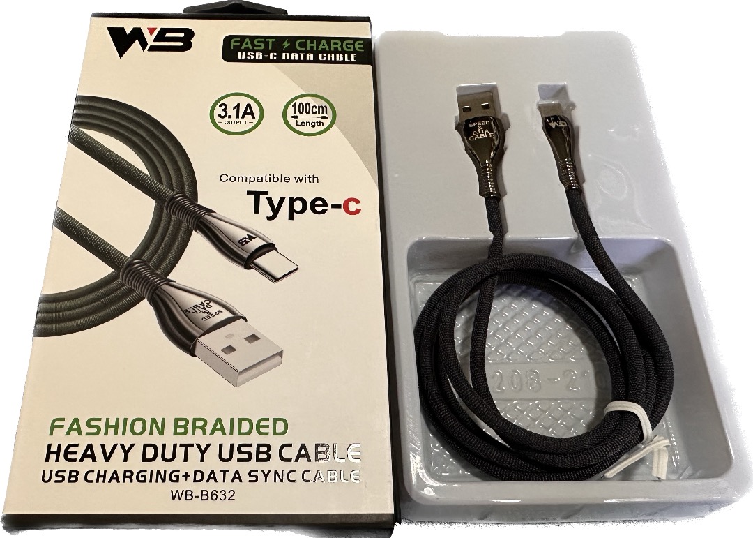 WB Fast Charge USB C Data Cable 3.1A 100cm Navy in Color (Last Piece ...