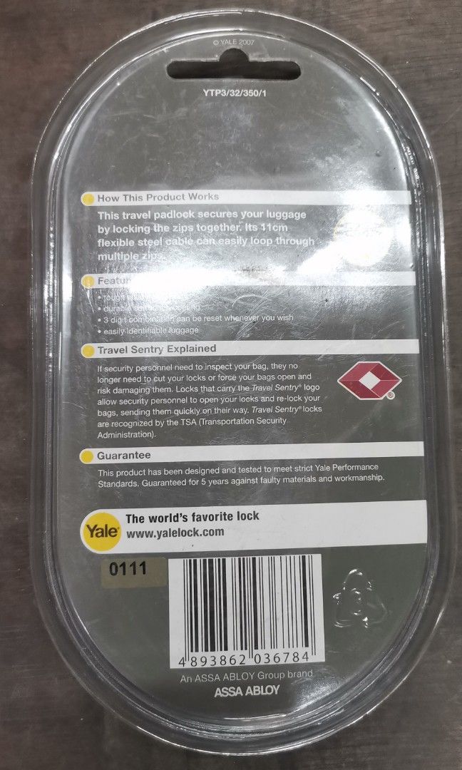 YALE TRAVEL SENTRY TSA APPROVED COMBINATION PADLOCK ( 32mm) MODEL.YTP3 ...