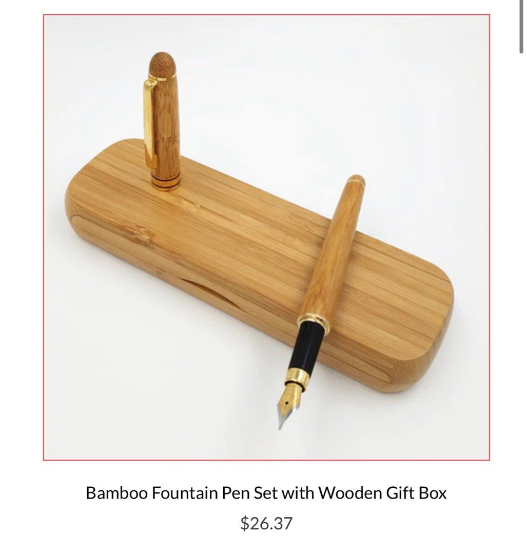 Bamboo fountain pen set with wooden gift box negotiable on Carousell