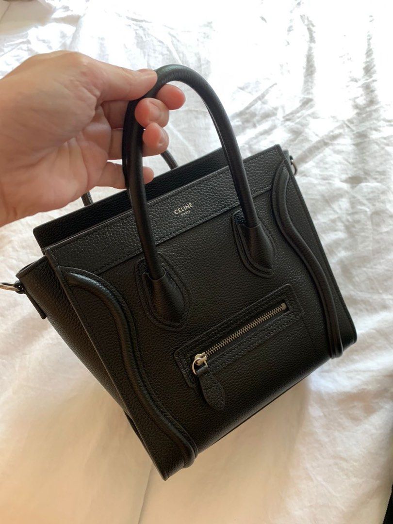 Celine nano luggage drummed calfskin in black, Women's Fashion, Bags & Wallets, Purses & Pouches ...