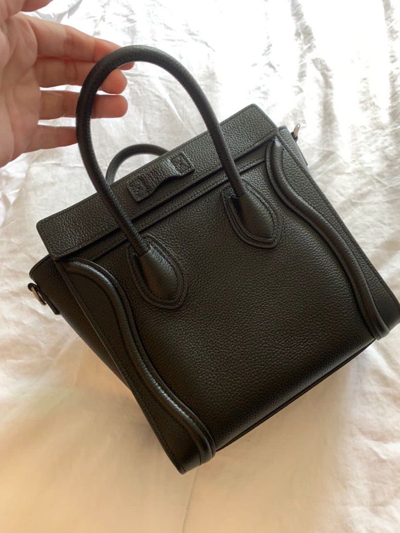 Celine nano luggage drummed calfskin in black, Women's Fashion, Bags & Wallets, Purses & Pouches ...