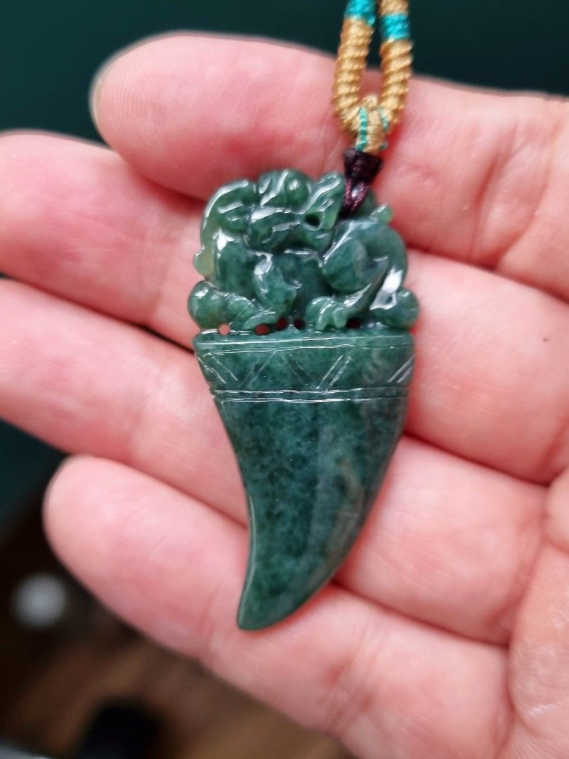 Grade A Myanmar Jade Pendant. Pixiu "Dragon Teeth" 46.8 x 23 x 8mm ...