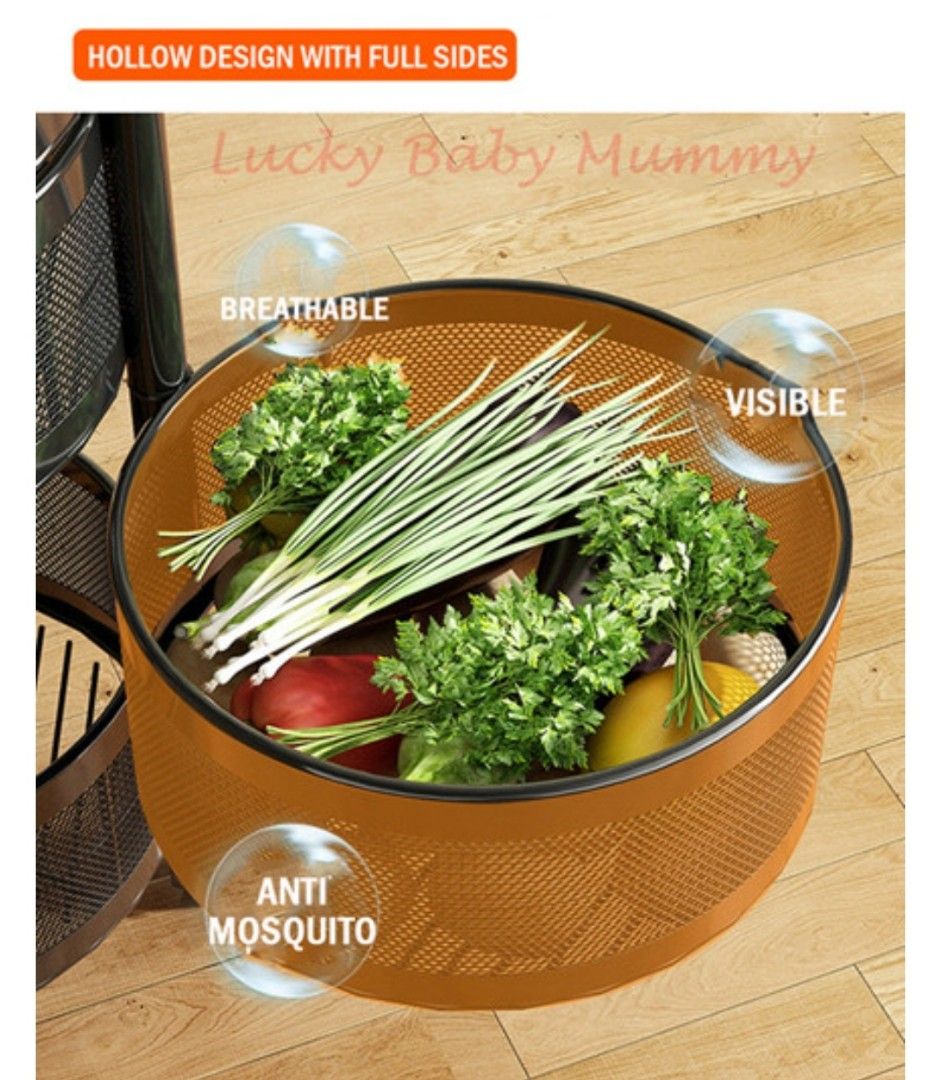 Cylindrical Kitchen Rotating Storage Box Basket Trolley Rack Vegetable ...