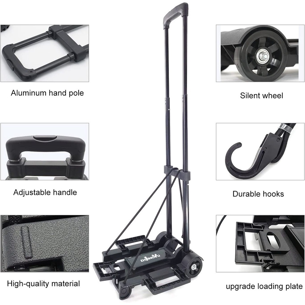 Foldable Trolley Hand Truck 90 lbs Capacity Aluminum Alloy Portable 2 ...