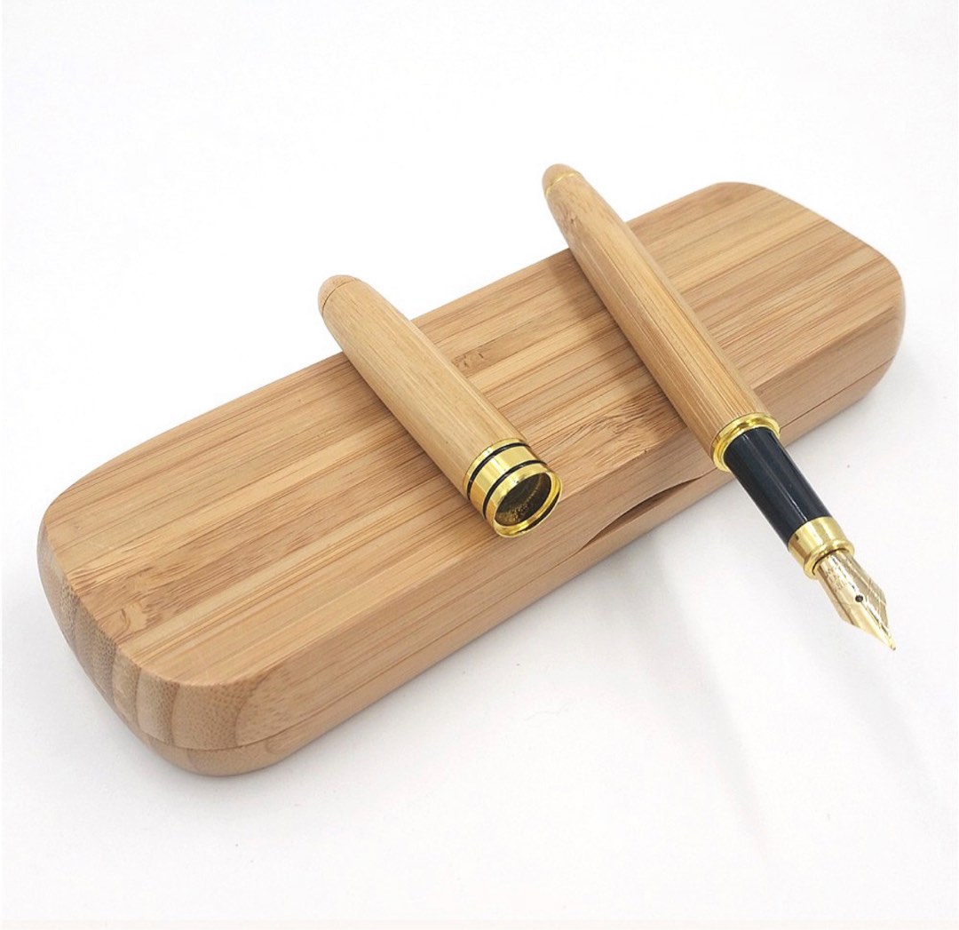 Bamboo fountain pen set with wooden gift box negotiable on Carousell