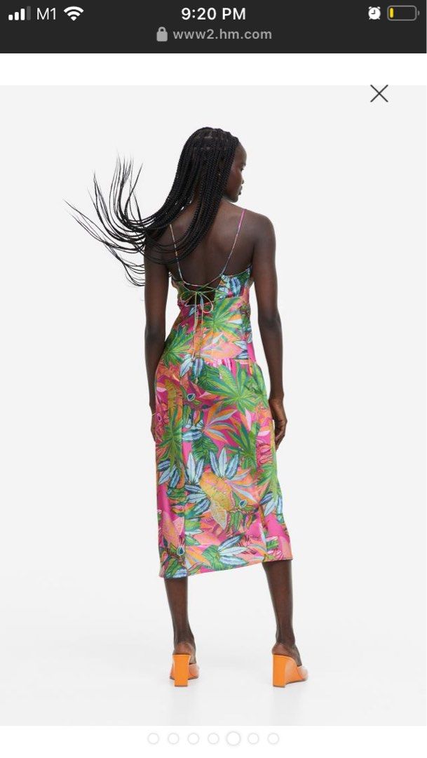 H&M Floral Patterned Satin Midi Dress with Slit, Women's Fashion ...