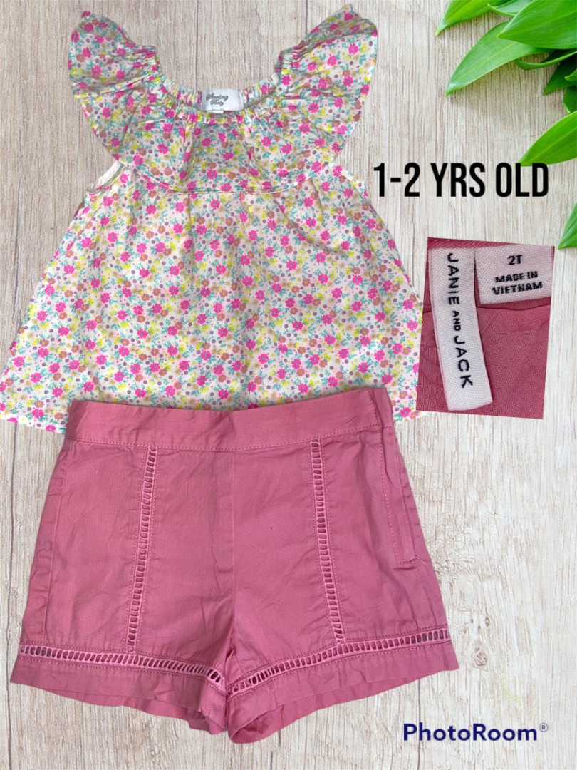 Janie And Jack Pink Short Off Shoulder Floral Top On Carousell