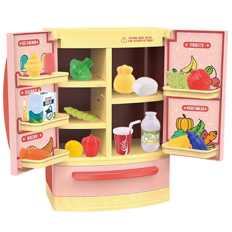 Kitchen Fridge with Mist, Light & Sound Pretend Play Toy Set for Kids ...