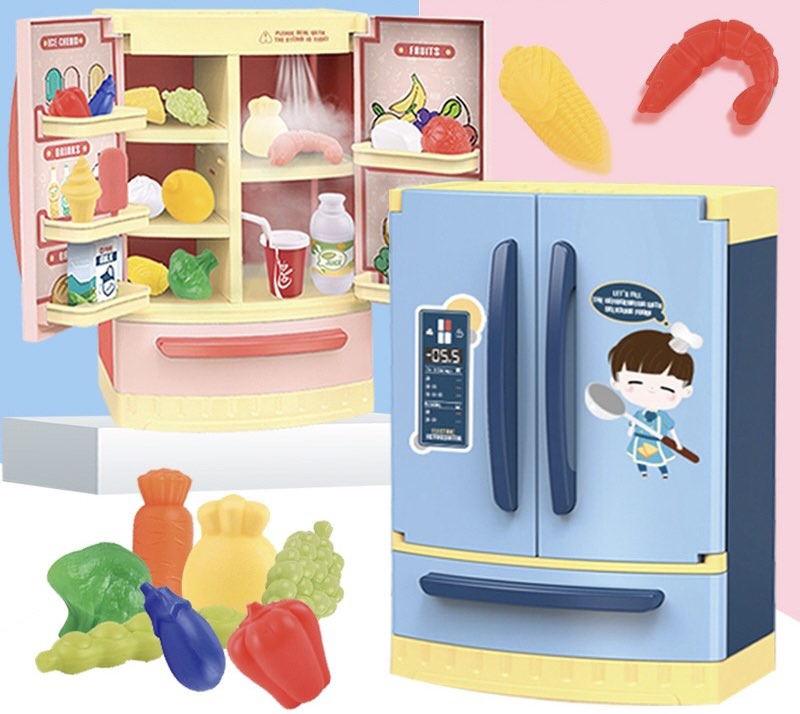Kitchen Fridge with Mist, Light & Sound Pretend Play Toy Set for Kids ...