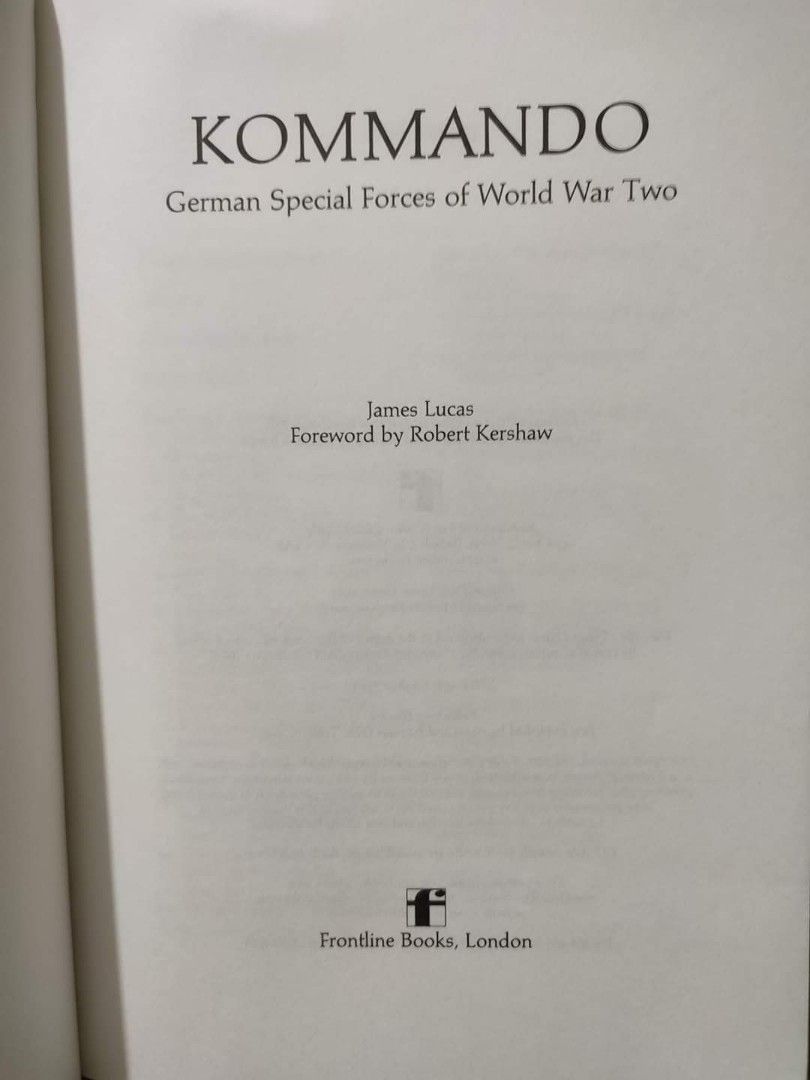 KOMMANDO German Special Forces of World War Two By JAMES LUCAS, Hobbies ...