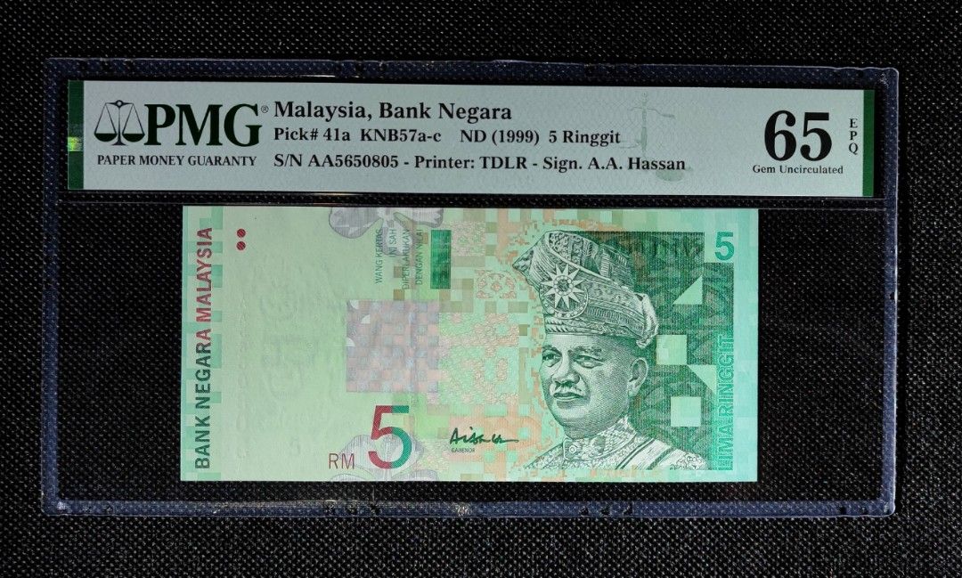 MALAYSIA RM5 10TH SERIES AA FIRST PREFIX PMG 65 EPQ, Hobbies & Toys ...