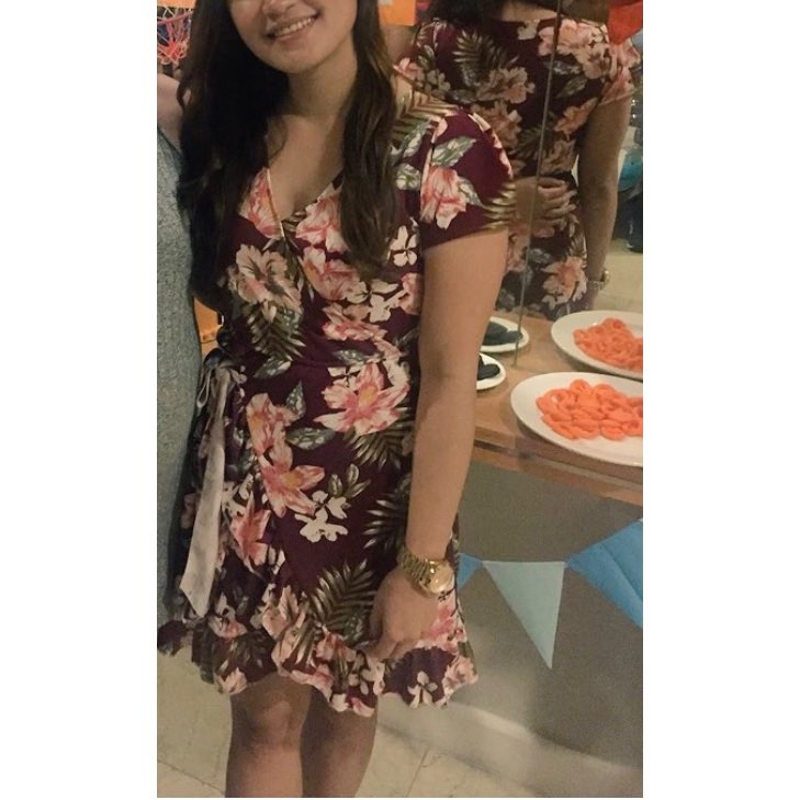 Maroon (Deep Red) Floral Printed Wrap Dress, Women's Fashion, Dresses ...