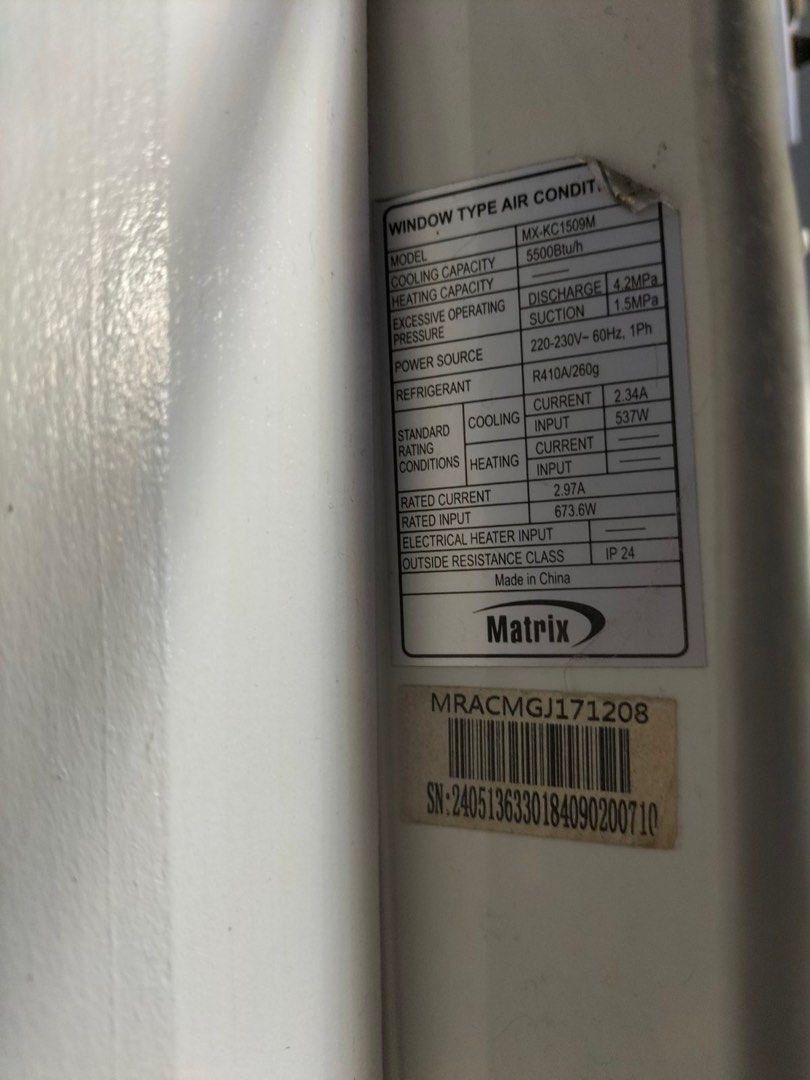 Matrix Window Type Aircon, TV & Home Appliances, Air Conditioning and ...