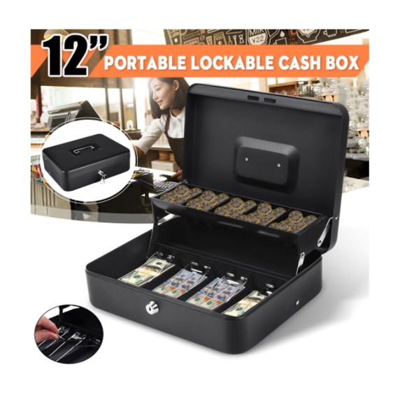 Metal Cash Box with Key Lock (Portable) [Dual Tier] , cash drawer ...