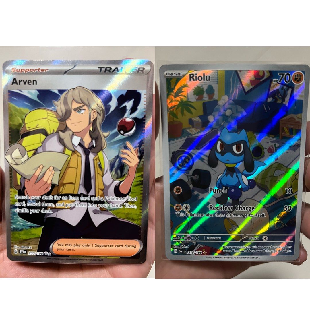 Pokemon card TCG scarlet violet arven full art trainer 235/198 & Riolu ...