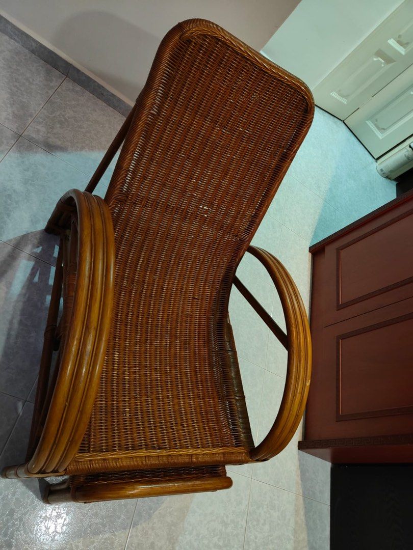 Rattan laid back chair with foot rest, Furniture & Home Living ...