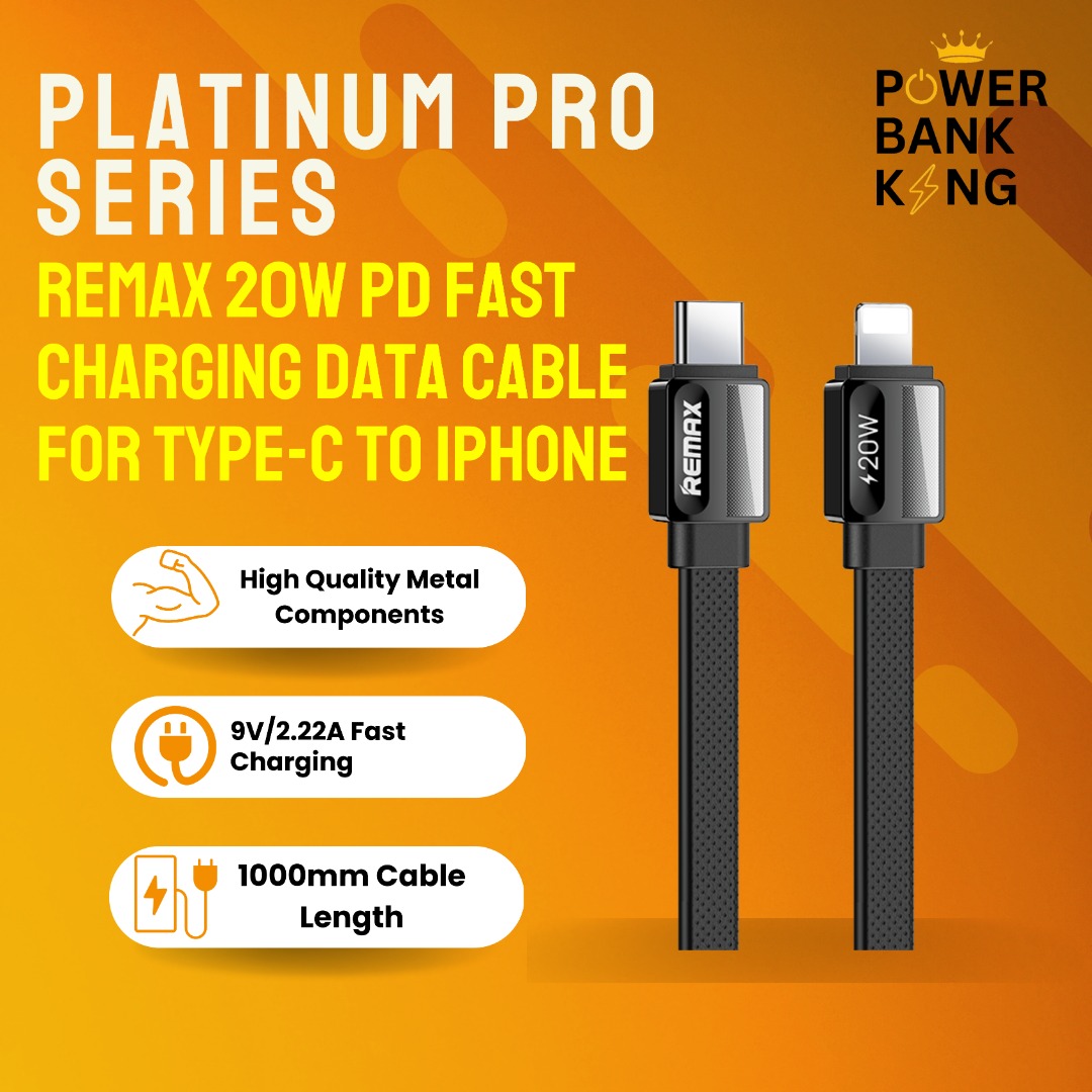 Remax RC-C050 C-L Platinum Pro 20W PD Fast Charging Data Cable For iPhone, Mobile Phones ...