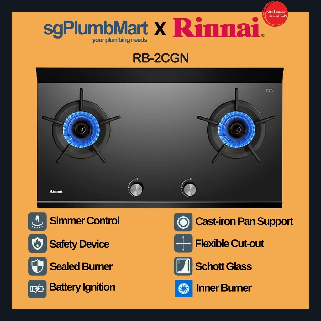 Rinnai x sgPlumbMart RB-2CGN 2 Burner Inner Flame Glass Gas Hob, Furniture & Home Living ...