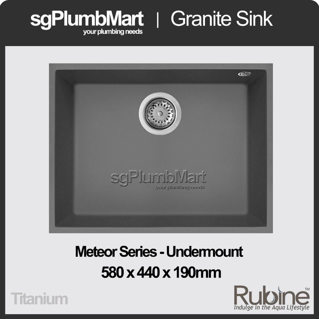 Rubine MEQ 810-58U Meteor Pearl Black 1 Bowl Undermount Granite Sink ...