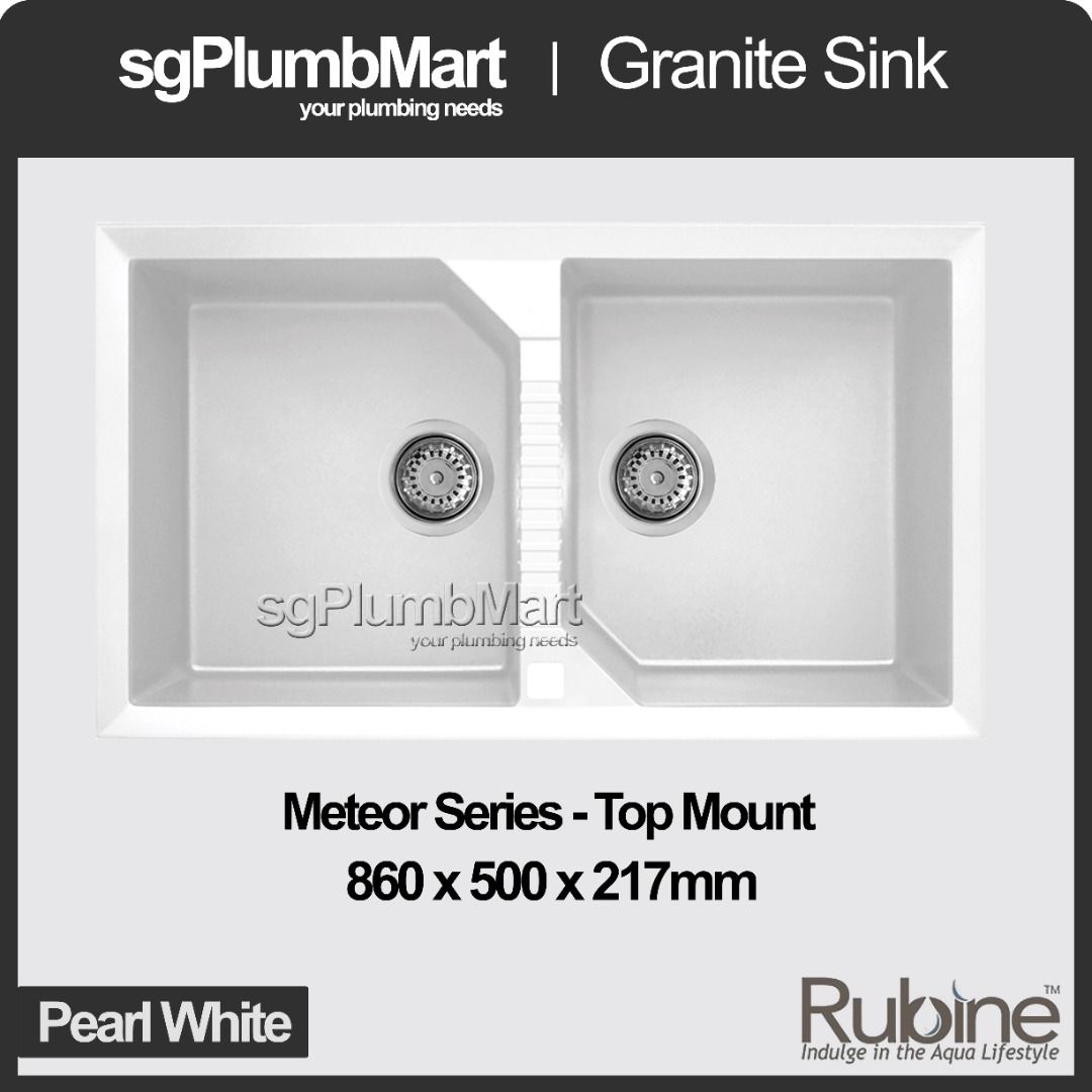 Rubine MEQ 820 Meteor Pearl Black 2 Bowls Top Mount Granite Kitchen ...
