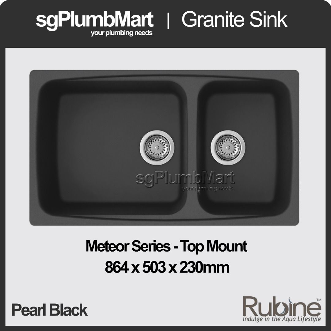 Rubine MEQ 860-86 Meteor Pearl Black 1 3/4 Bowl Top Mount Granite ...