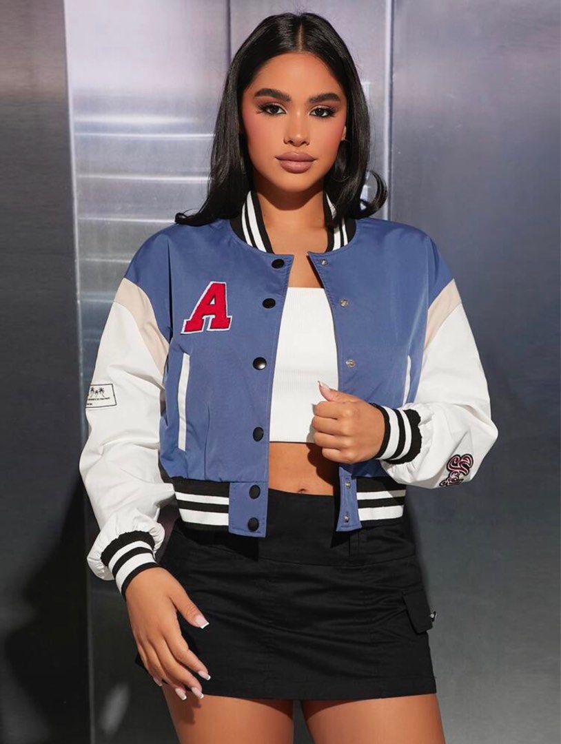 SHEIN Crop Varsity Jacket on Carousell