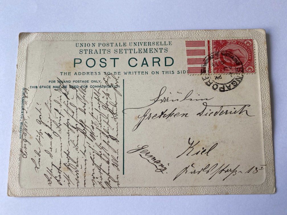 Singapore Original Vintage postcard dated 12 Aug 1909 send to Germany ...