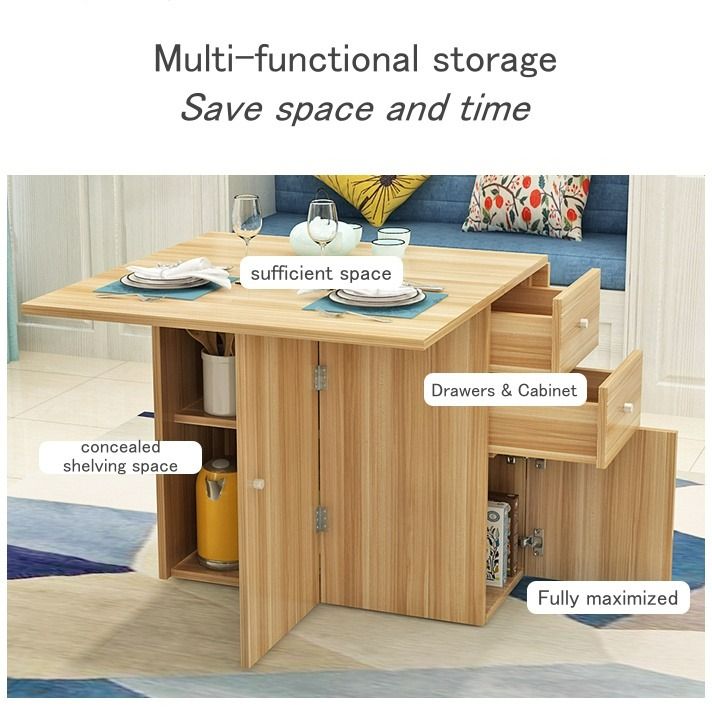 Space-saving Foldable Dining Table with Concealed Cabinets Furniture ...