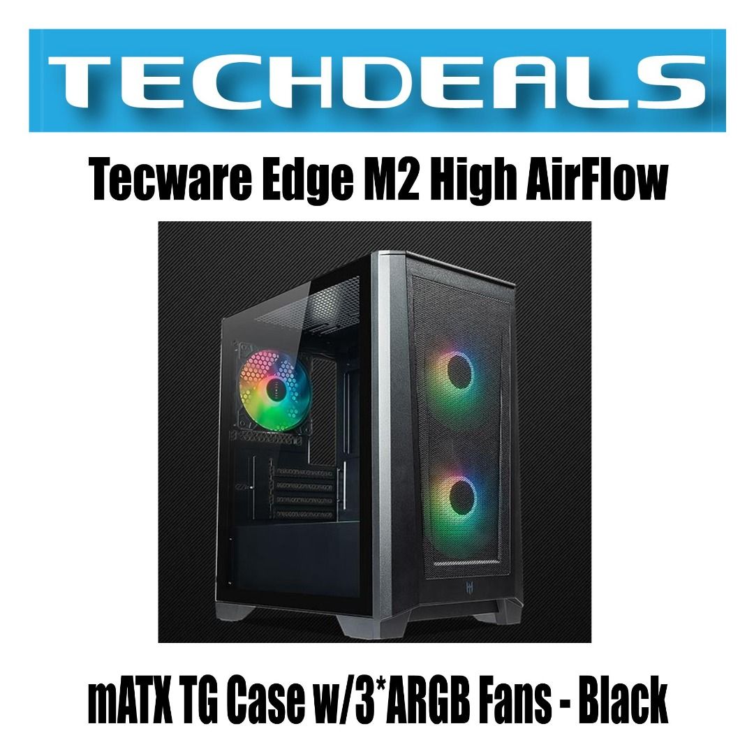 Tecware Edge M2 High AirFlow mATX TG Case w/3*ARGB Fans - Black ...